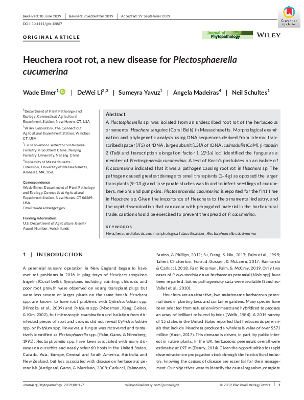 (PDF) Heuchera root rot, a new disease for Plectosphaerella cucumerina