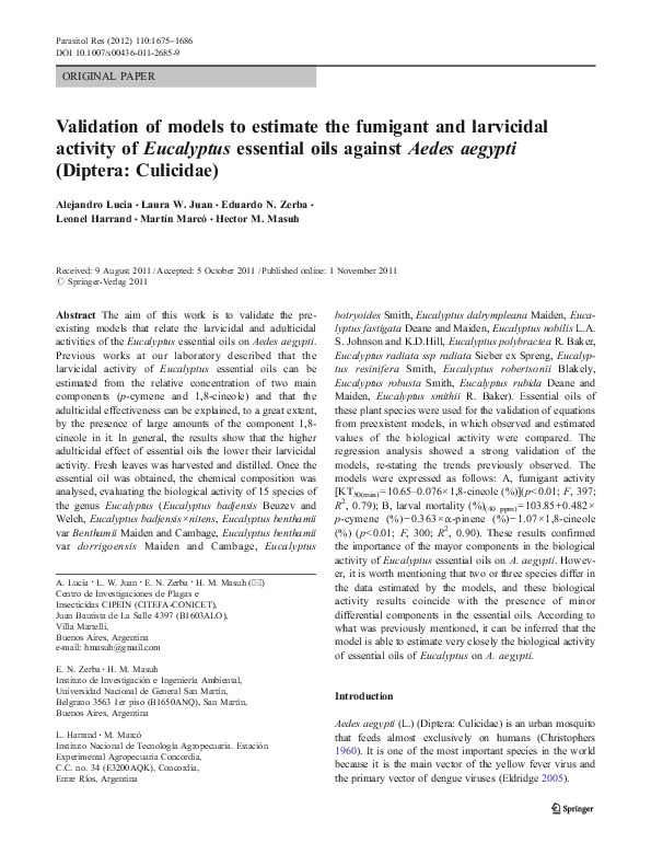 (PDF) Validation of models to estimate the fumigant and larvicidal activity of Eucalyptus ...