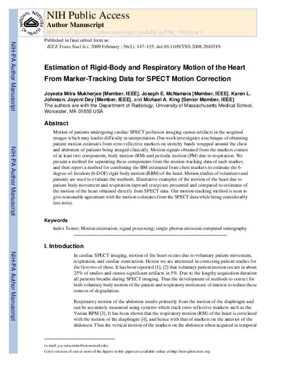 (PDF) Estimation of Rigid-Body and Respiratory Motion of the Heart From Marker-Tracking Data for ...