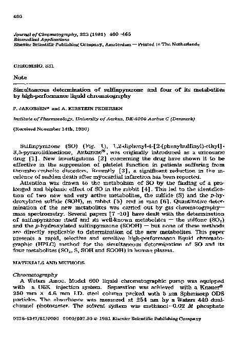 (PDF) Simultaneous determination of sulfinpyrazone and four of its ...