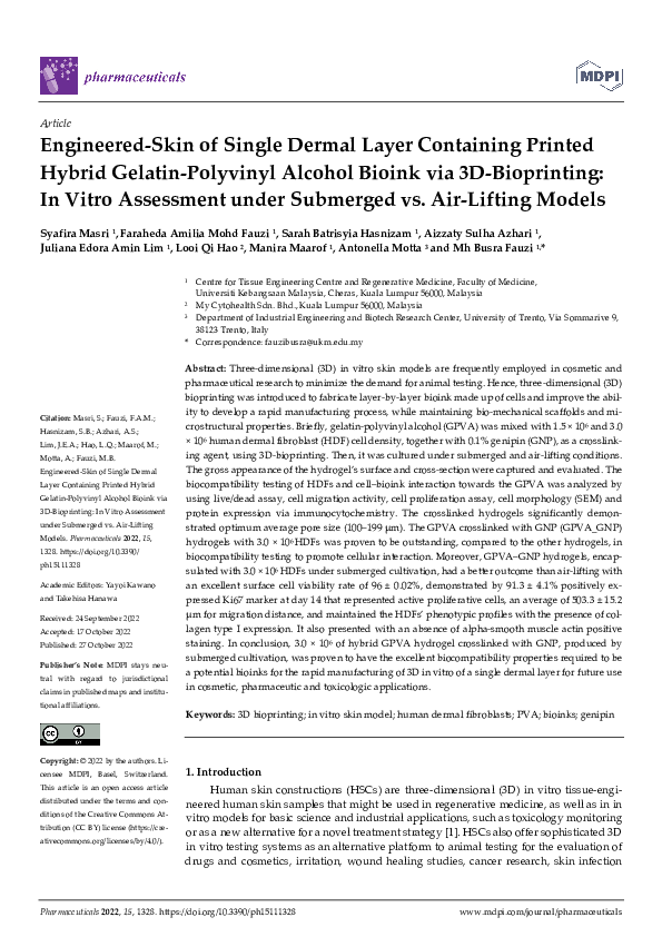 (PDF) Engineered-Skin of Single Dermal Layer Containing Printed Hybrid ...