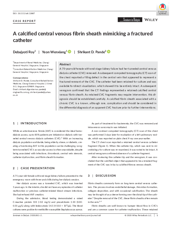 (PDF) A calcified central venous fibrin sheath mimicking a fractured ...