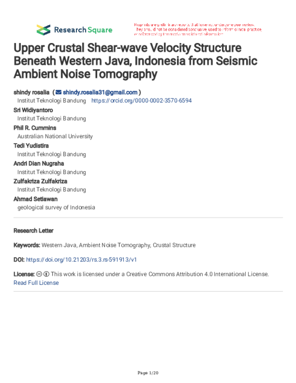 (PDF) 3D Shear-wave Velocity Model of Western Java