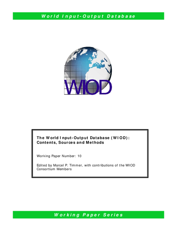 Pdf The World Input Output Database Wiod Contents Sources And Methods