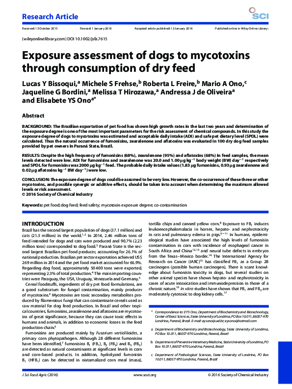 (PDF) Exposure assessment of dogs to mycotoxins through consumption of ...