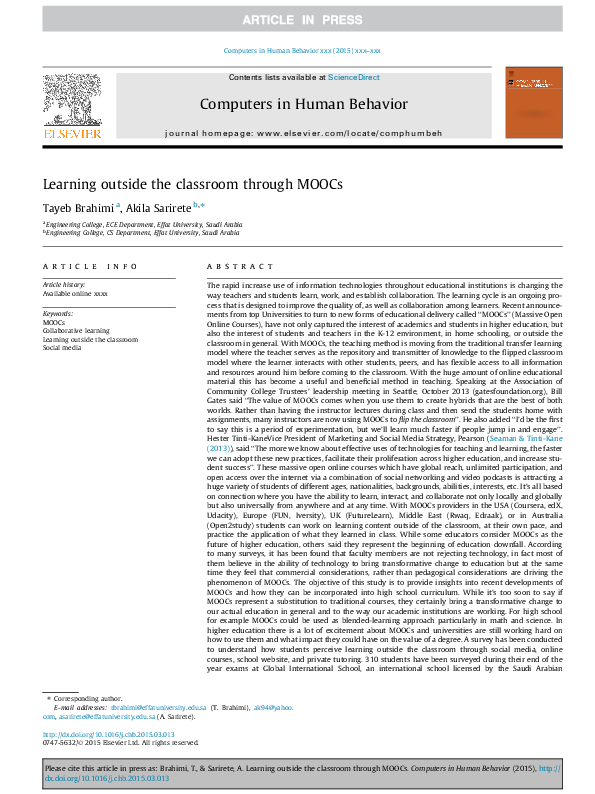 (PDF) Learning outside the classroom through MOOCs