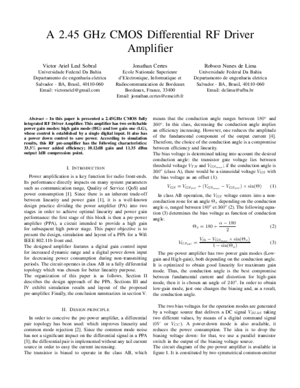 (PDF) A 2.45 GHz CMOS Differential RF Driver Ampliï¬†er.dvi