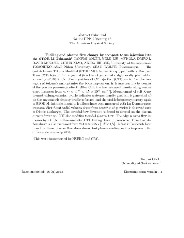 (PDF) Fuelling and plasma flow change by compact torus injection into ...