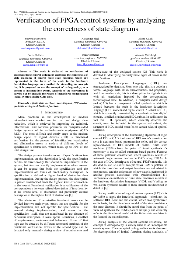 (PDF) Verifying FPGA Control Systems via State Diagrams