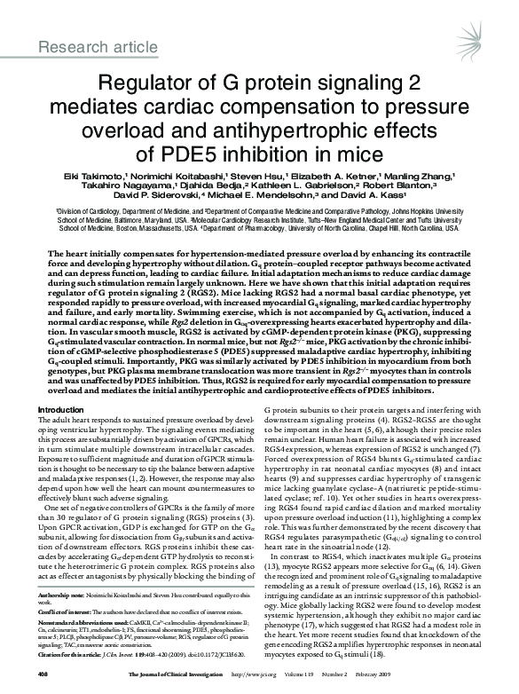 (PDF) Regulator of G protein signaling 2 mediates cardiac compensation ...