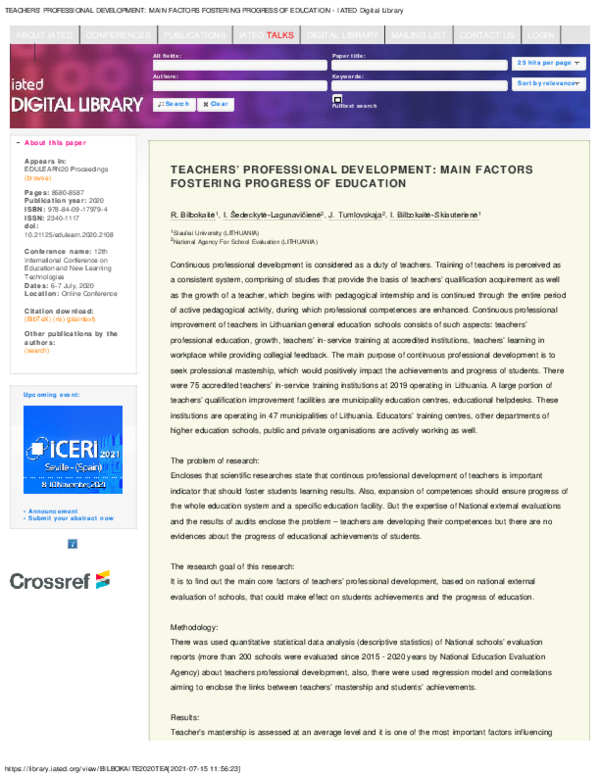 (PDF) Teachers’ Professional Development: Main Factors Fostering Progress of Education