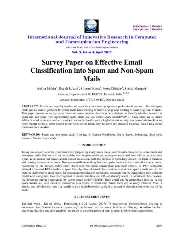 (PDF) Survey Paper on Effective Email Classification into Spam and Non ...