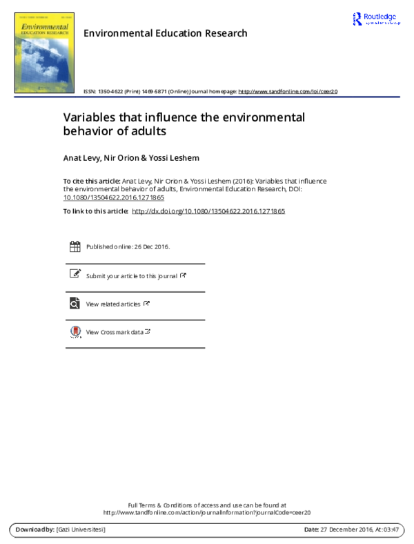 (PDF) Variables that influence the environmental behavior of adults