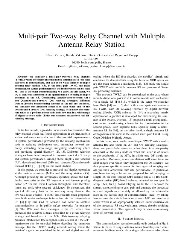 (PDF) Multi-Pair Two-Way Relay Channel with Multiple Antenna Relay Station