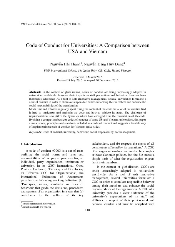 (PDF) Code of Conduct for Universities: A Comparison between USA and ...