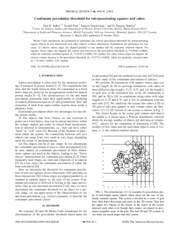 (PDF) Continuum percolation threshold for interpenetrating squares and ...
