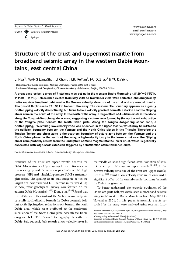 (PDF) Structure of the crust and uppermost mantle from broadband ...