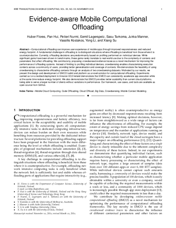 Pdf Evidence Aware Mobile Computational Offloading Xiang Su