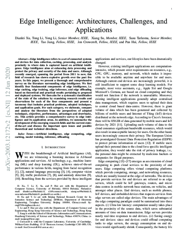 (PDF) Edge Intelligence: Architectures, Challenges, and Applications