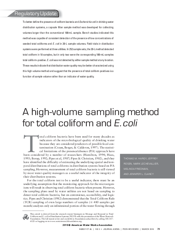 (PDF) High-Volume Method Improves Detection of Coliforms in Water