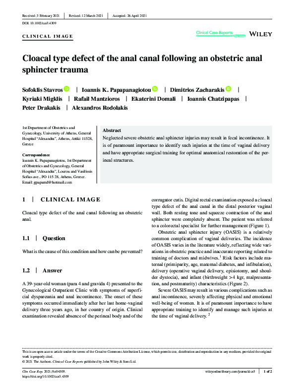 (PDF) Cloacal type defect of the anal canal following an obstetric anal ...