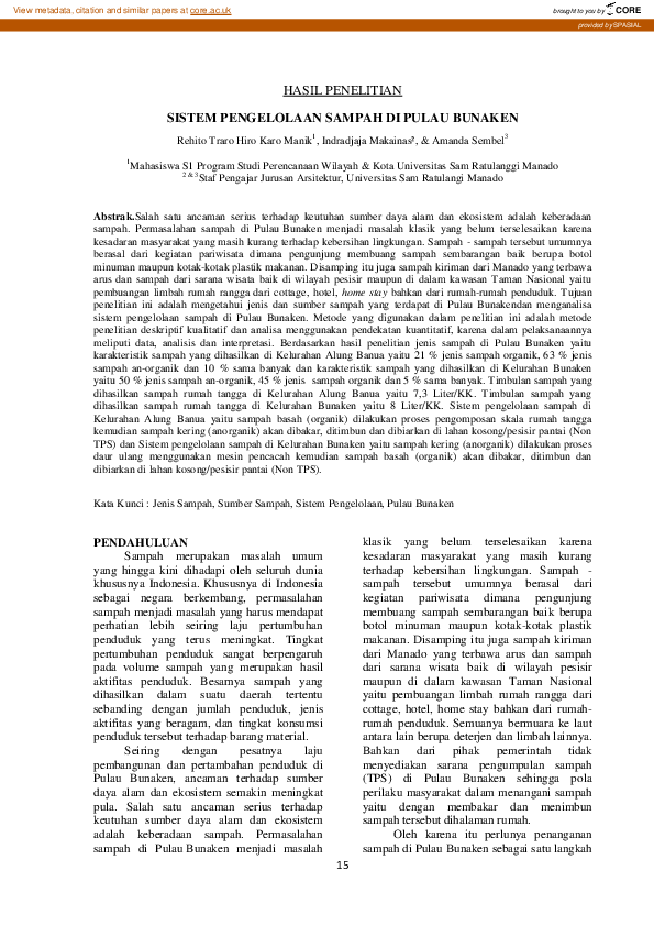 (PDF) Sistem Pengelolaan Sampah DI Pulau Bunaken