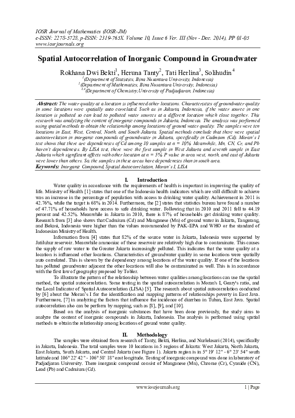 (PDF) Spatial Autocorrelation of Inorganic Compound in Groundwater