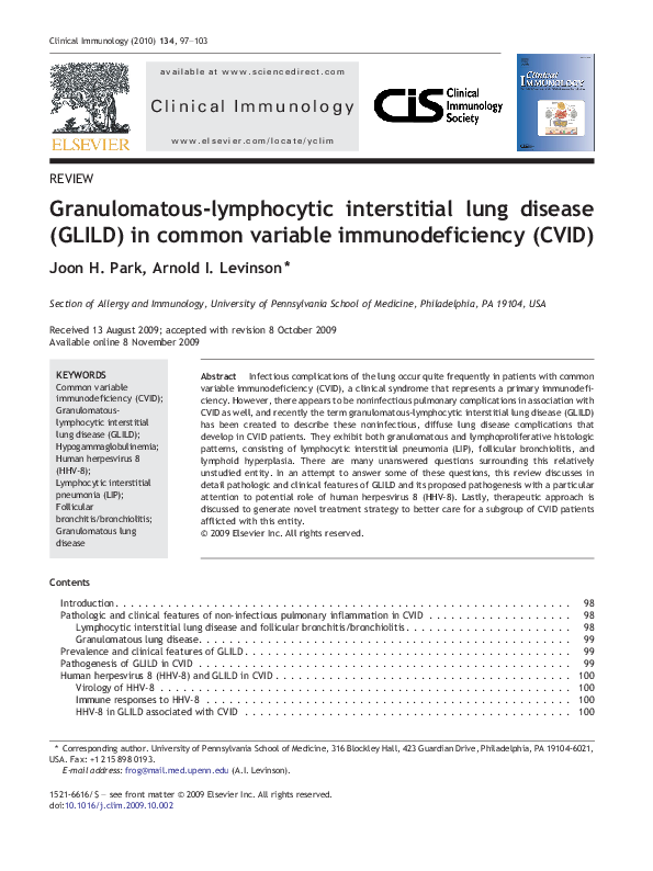 (PDF) Granulomatous-lymphocytic interstitial lung disease (GLILD) in ...