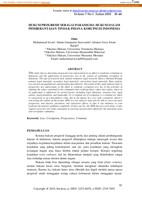 (PDF) Hukum Progresif Sebagai Paradigma Hukum Dalam Pemberantasan ...