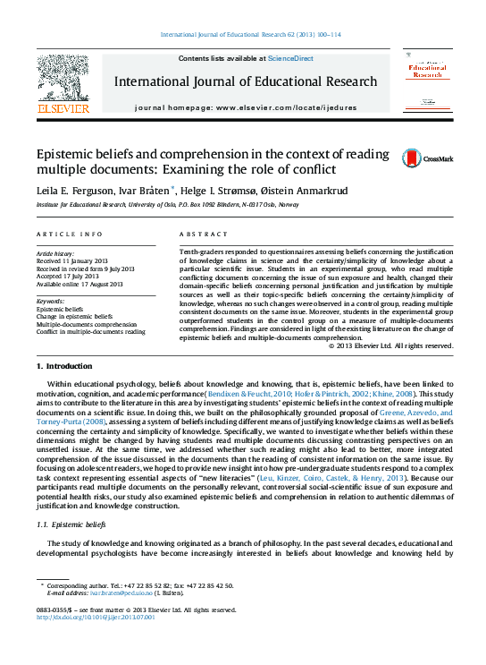 (PDF) Epistemic beliefs and comprehension in the context of reading ...