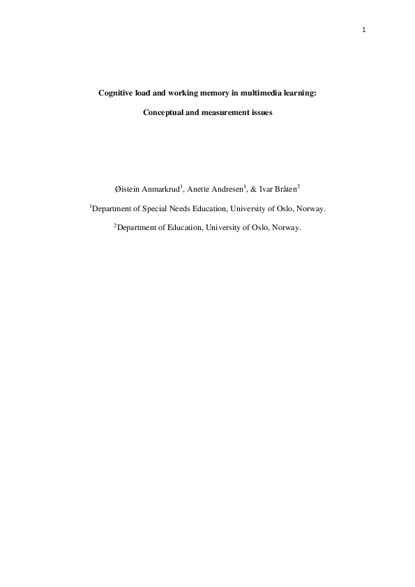 (PDF) Cognitive Load and Working Memory in Multimedia Learning: Conceptual and Measurement Issues