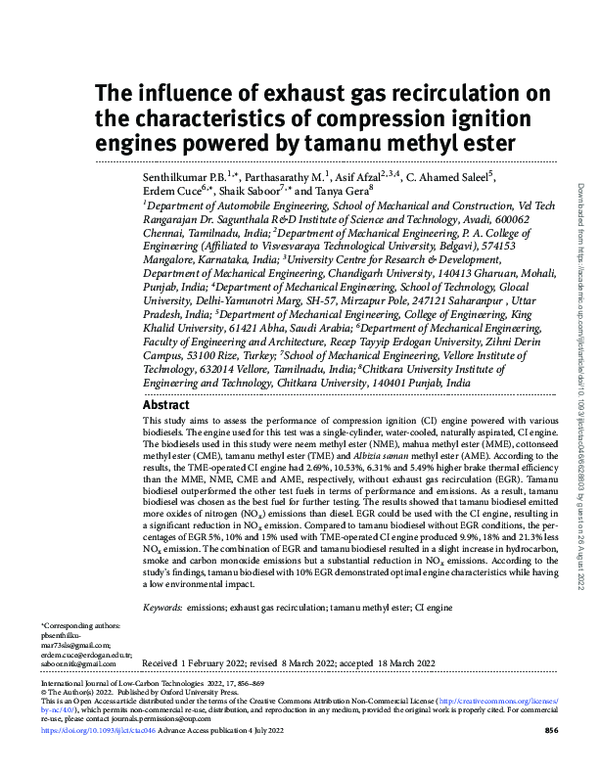 Pdf The Influence Of Exhaust Gas Recirculation On The Characteristics Of Compression Ignition