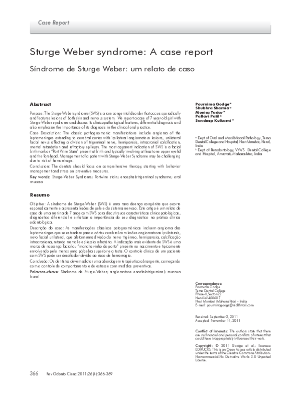 (PDF) Sturge Weber syndrome: a case report