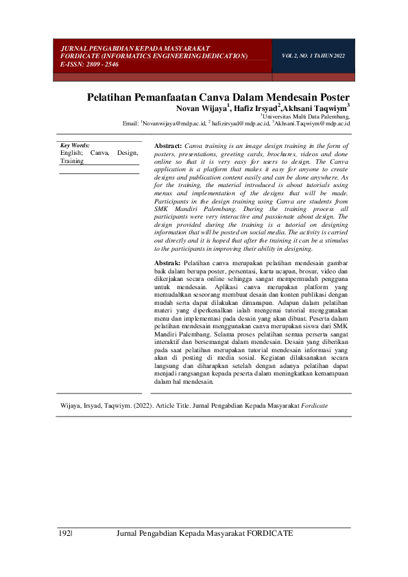 (PDF) Pelatihan Pemanfaatan Canva Dalam Mendesain Poster