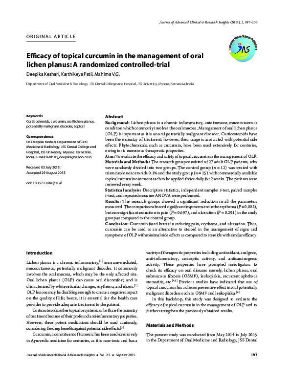 (PDF) Efficacy of topical curcumin in the management of oral lichen ...