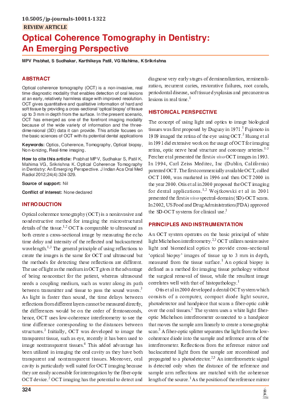 (PDF) Optical Coherence Tomography in Dentistry: An Emerging Perspective