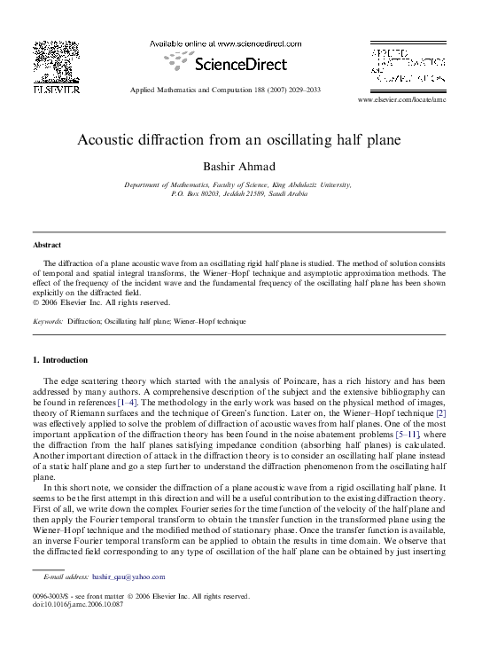(PDF) Acoustic diffraction from an oscillating half plane