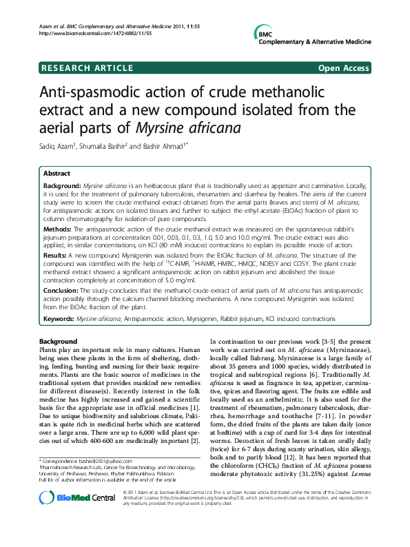(PDF) Anti-spasmodic action of crude methanolic extract and a new ...