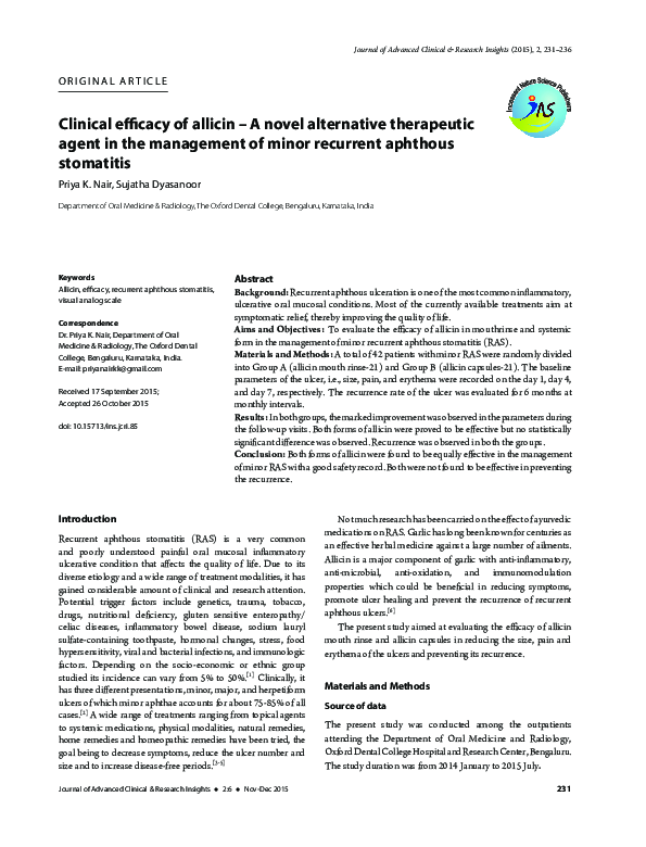 (PDF) Clinical efficacy of allicin - A novel alternative therapeutic ...
