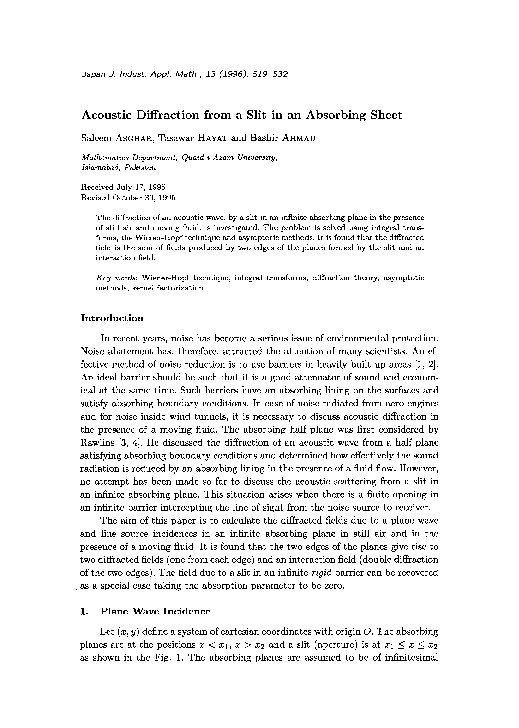 (PDF) Acoustic diffraction from a slit in an absorbing sheet