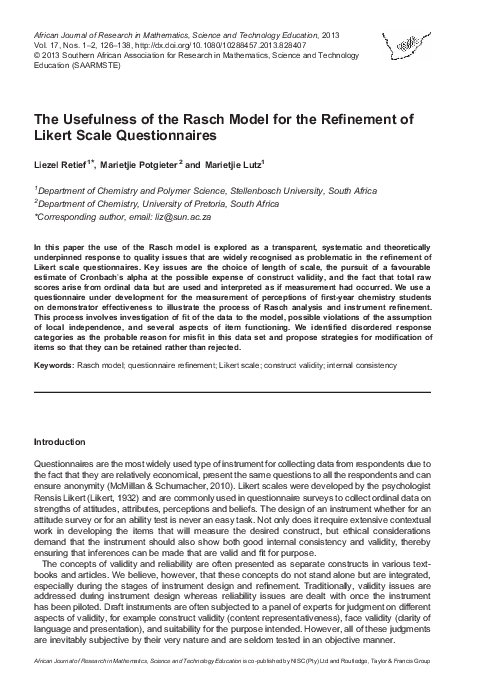 Pdf The Usefulness Of The Rasch Model For The Refinement Of Likert
