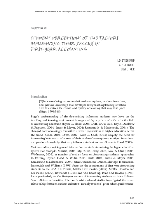 (PDF) Student Perceptions of the Factors Influencing their Success in ...