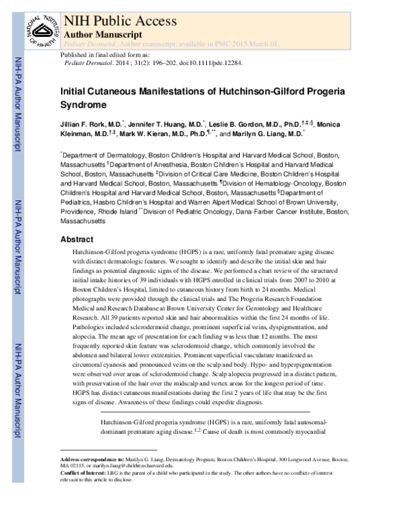 (PDF) Initial Cutaneous Manifestations of Hutchinson-Gilford Progeria ...