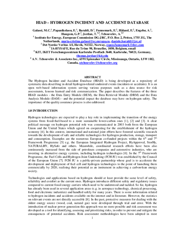 (PDF) HIAD – hydrogen incident and accident database
