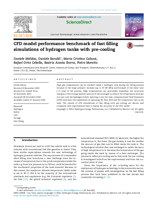 (PDF) CFD model performance benchmark of fast filling simulations of hydrogen tanks with pre-cooling
