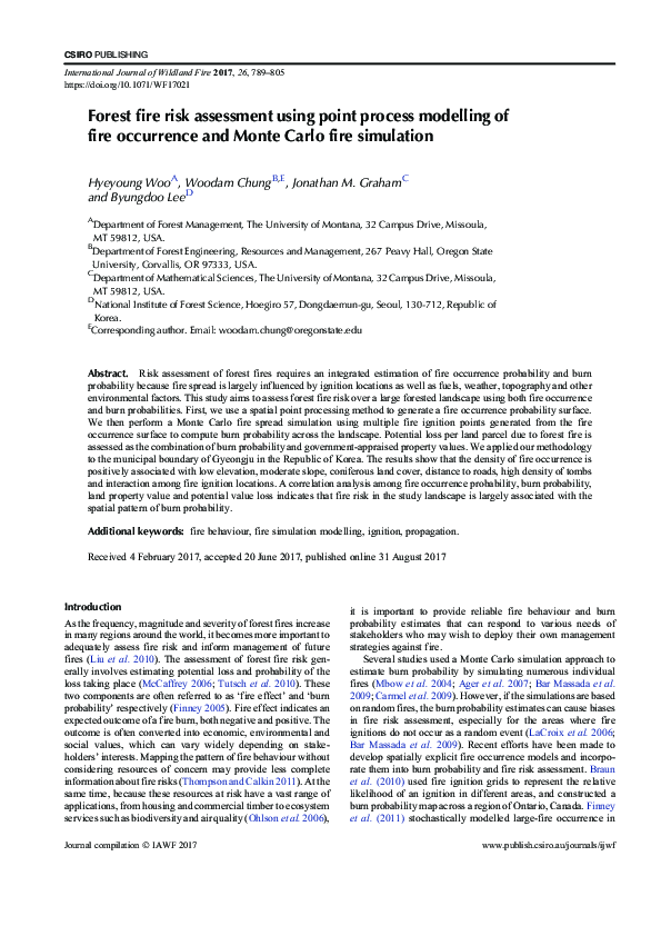 Pdf Forest Fire Risk Assessment Using Point Process Modelling Of Fire