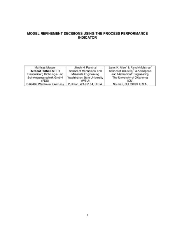 (PDF) Model refinement decisions using the process performance indicator