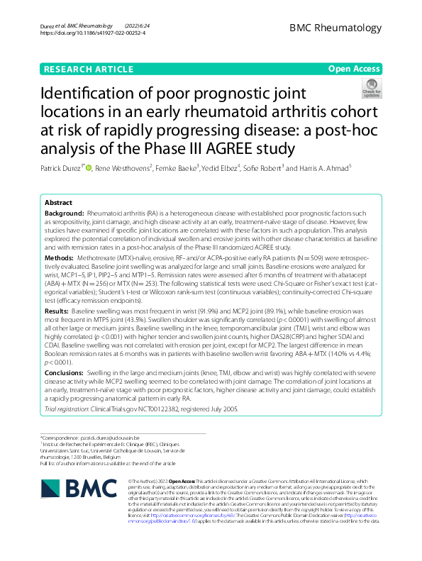 (PDF) Identification of poor prognostic joint locations in an early rheumatoid arthritis cohort ...