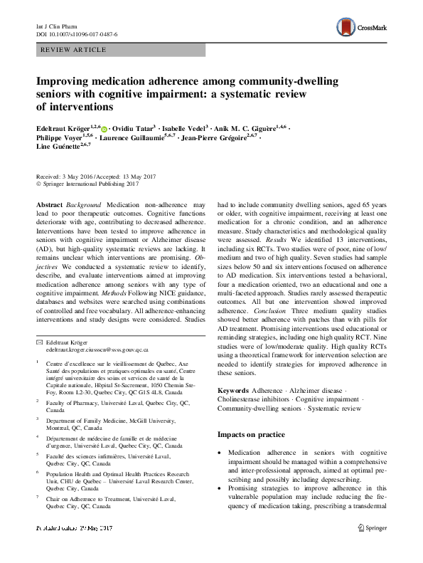 Pdf Improving Medication Adherence Among Community Dwelling Seniors