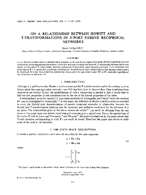 (PDF) On a relationship between howitt and T-transformations inn-port ...
